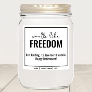 YouNique Designs Happy Retirement Candle for Women 2022, 8 Oz, Female Retirement Candle, Humorous Retirement Candle for Coworker, All Natural Soy Aromatherapy Candles (Lavender & Vanilla)