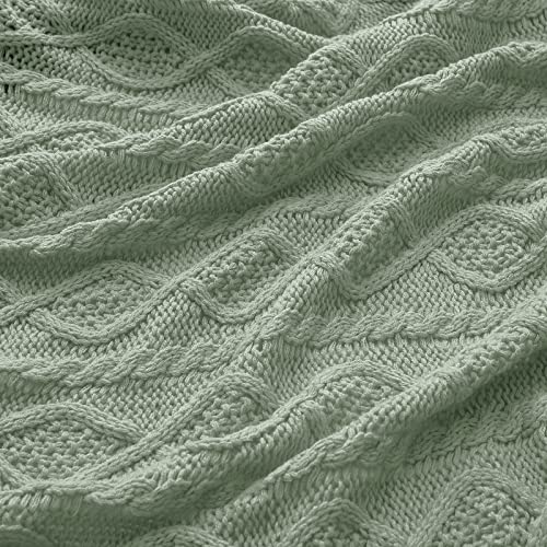 Homiest Sage Green Cable Knit Throw Blanket 90 x 90 Inch, Queen Lightweight Blanket Acrylic Knitted Throw Blanket with Diamond Texture, Soft & Cozy Blanket Decorative Throw Blanket for Couch Bed Sofa