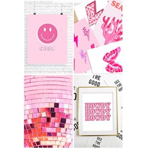 GENSTEUO 9Pcs Cute Preppy Room Decor Aesthetic, Preppy Wall Art, Preppy Posters Paintings, Cute Pictures Prints for Bedroom Dorm Decorations, Preppy Pink Poster Wall Collage (8x10 UNFRAMED)