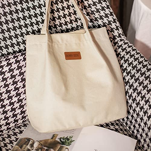 Canvas Casual Tote Bag Beige for Women Shoulder Library Tote Bags 13 x 6 x 14 Inches Travel School Book Teacher Bags and Totes with Inner Pockets for Work