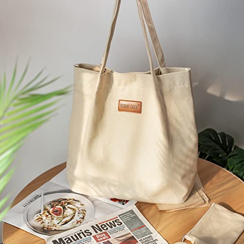 Canvas Casual Tote Bag Beige for Women Shoulder Library Tote Bags 13 x 6 x 14 Inches Travel School Book Teacher Bags and Totes with Inner Pockets for Work