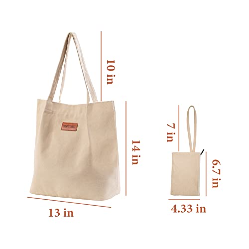 Canvas Casual Tote Bag Beige for Women Shoulder Library Tote Bags 13 x 6 x 14 Inches Travel School Book Teacher Bags and Totes with Inner Pockets for Work