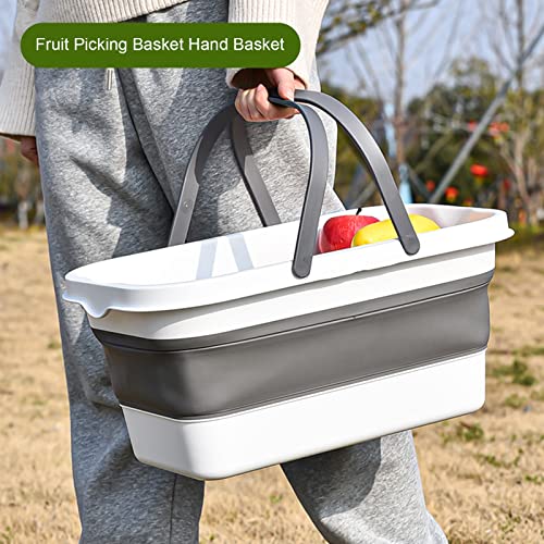 NUZYZ Picnic Basket, Foldable with Handle Large Capacity, Portable Outdoor Picnic Baskets, Shopping Baskets Fruit Picking Baskets, Water-Resistant Sealing Good, Multifunctional Basket White Grey