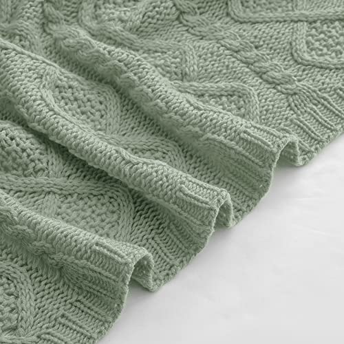 Homiest Sage Green Cable Knit Throw Blanket 60 x 80 Inch, Twin Lightweight Blanket Acrylic Knitted Throw Blanket with Diamond Texture, Soft & Cozy Blanket Decorative Throw Blanket for Couch Bed Sofa