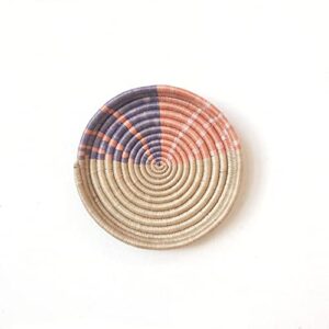 mini african tray- mimuli/rwanda basket/sisal & sweetgrass woven basket/purple, peach tan