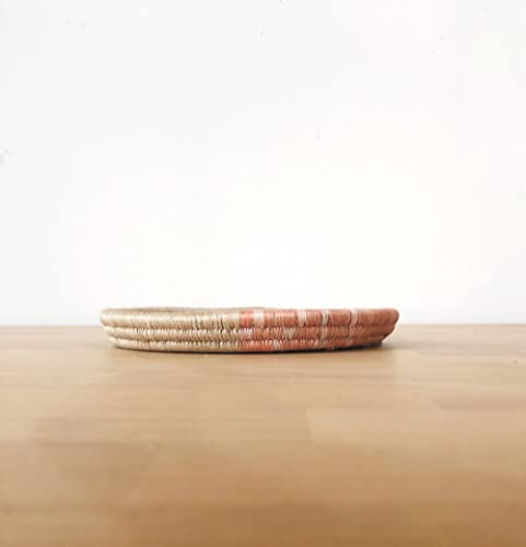 Mini African Tray- Mimuli/Rwanda Basket/Sisal & Sweetgrass Woven Basket/Purple, Peach Tan