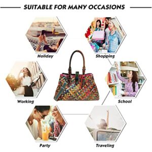 Women Multicolor Splicing Genuine Leather Handbag Designer Hand Woven Satchel Purses Top Handle Shoulder Totes Crossbody Bag (Multicolor)