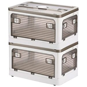 undercurrent surging 8.2gal collapsible storage bins,storage bins with lids,stackable toy, folding storage box 4 doors(white 2 pack)