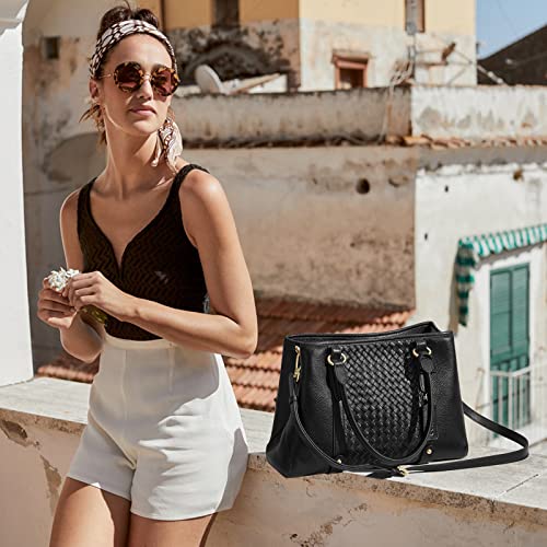 Kattee Women Soft Genuine Leather Satchel Bags Top Handle Crossbody Purses and Handbags Hobo Totes Shoulder (Black)