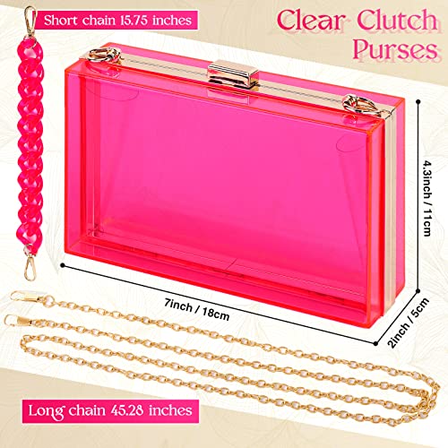 Jadive 4 Pcs Women Acrylic Purse Clear Clutch Bag Evening Purses for Wedding Vintage Handbag Retro Earrings Bracelet Jewelry Set (Pink)