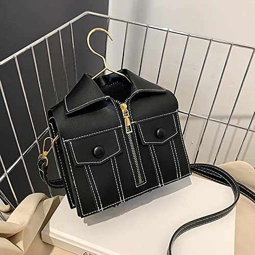 Anopo Suit Shirt Shaped Novelty Clutch Purse Ladies Leather Evening Crossbody Shoulder Bag Women Unique Clothes Tote Handbag Black