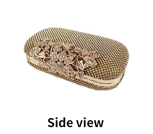 shiiriin | Women's Rhinestones Bling Crystal Clutch Purse Hand Bag | Bridal Wedding Daytime Evening Party (Gold)