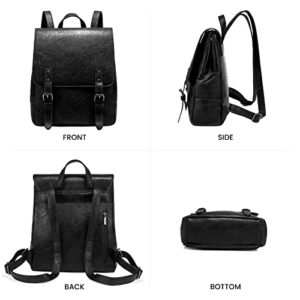 LOVEVOOK Leather Backpack Purse Black Vintage Backpack for Women Girls Travel Daypacks Bags Fits for Ipad with Small Clutch 2pcs