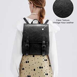 LOVEVOOK Leather Backpack Purse Black Vintage Backpack for Women Girls Travel Daypacks Bags Fits for Ipad with Small Clutch 2pcs