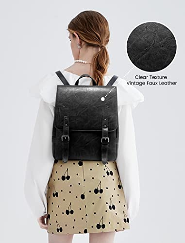 LOVEVOOK Leather Backpack Purse Black Vintage Backpack for Women Girls Travel Daypacks Bags Fits for Ipad with Small Clutch 2pcs