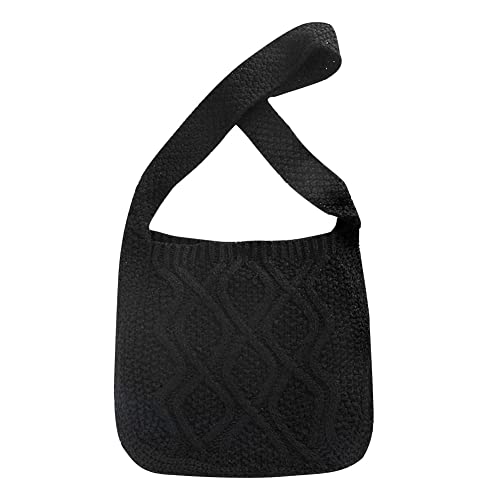 gabangjange Crochet Shoulder HandBags Hobo Knitted Tote Bag Shopping Bags Black