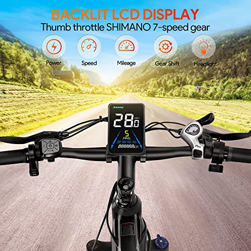 Osoeri 26" x 4" Fat Tire Electric Bike for Adults, 65Miles Range 48V 20Ah LG Cells Battery Ebike, 750W Brushless Motor 28MPH Shimano 7-Speed Electric Bicycle, Lockable Suspension Fork, UL Certified