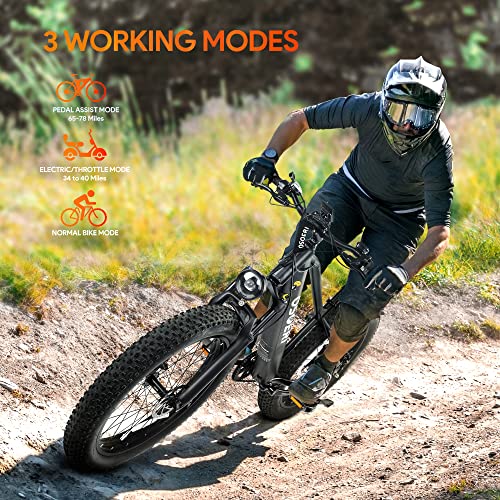 Osoeri 26" x 4" Fat Tire Electric Bike for Adults, 65Miles Range 48V 20Ah LG Cells Battery Ebike, 750W Brushless Motor 28MPH Shimano 7-Speed Electric Bicycle, Lockable Suspension Fork, UL Certified