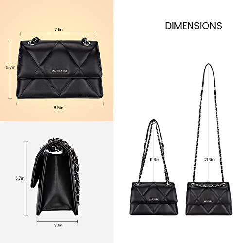 Jackie&Jill Quilted Crossbody Bags for Women,Small Shoulder Purse with Chain Strap,Classic Square Satchel Handbag. (Black)