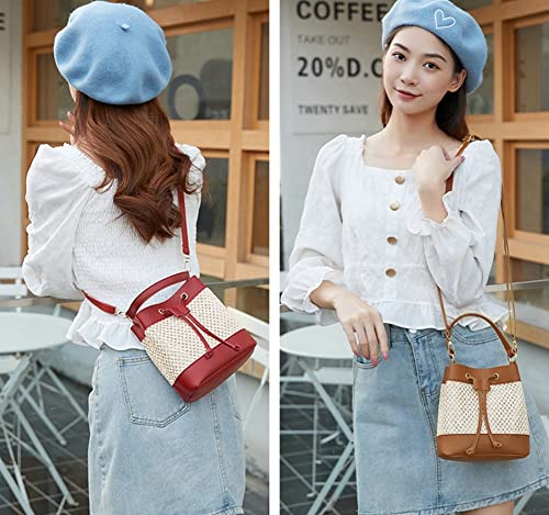 Straw Bag for women Summer Beach Bag Woven Hobo Handbag Work Tote Bag Vacation Bucket Bag Crossbody Purse