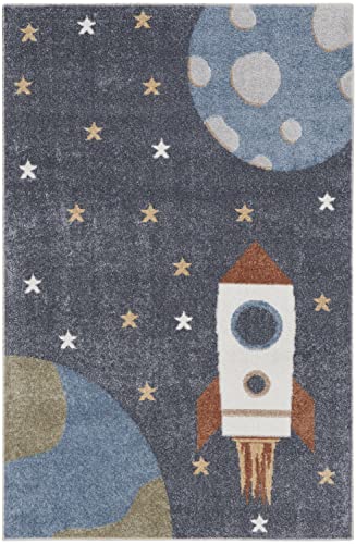 Nourison Astra Machine Washable Graphic Sky Blue 4' x 6' Kids Area -Rug, Easy -Cleaning, Non Shedding, Bed Room, Living Room, Dining Room, Kids Rug, Playroom, Nursery (4x6)