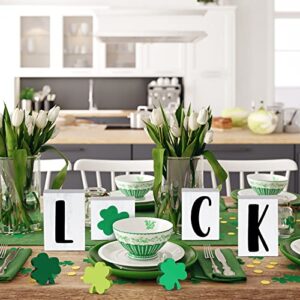 7 Pcs St. Patrick’s Day Tiered Tray Decor Lucky Shamrock Table Wooden Signs Lucky Letter Sign Freestanding Wooden Luck Blocks Shamrock Wood Letters Block for Irish Home Party Decor