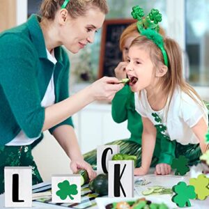 7 Pcs St. Patrick’s Day Tiered Tray Decor Lucky Shamrock Table Wooden Signs Lucky Letter Sign Freestanding Wooden Luck Blocks Shamrock Wood Letters Block for Irish Home Party Decor