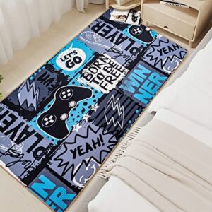 Game Rug Teen Boys Carpet, Gaming Rugs for Boy’s Bedroom with Game Controller Decoration Non Slip Floor Mat for Bedroom Living Room Playroom Sofa Indoor Outdoor Area (Blue, 120x80cm)