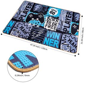 Game Rug Teen Boys Carpet, Gaming Rugs for Boy’s Bedroom with Game Controller Decoration Non Slip Floor Mat for Bedroom Living Room Playroom Sofa Indoor Outdoor Area (Blue, 120x80cm)