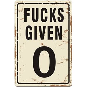 uflashmi 0 fucks given sign, funny garage signs for men, vintage metal signs for man cave decor, aluminum, 8×12 inch