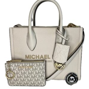 Michael Kors Mirella Small Shopper Top Zip Bag bundled SM TZ Coinpouch Purse Hook (LT Cream Multi/Vanilla PVC)