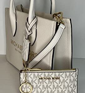 Michael Kors Mirella Small Shopper Top Zip Bag bundled SM TZ Coinpouch Purse Hook (LT Cream Multi/Vanilla PVC)