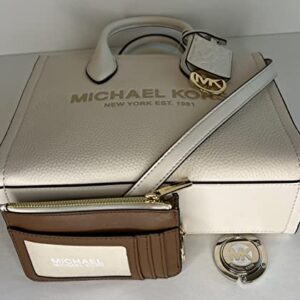 Michael Kors Mirella Small Shopper Top Zip Bag bundled SM TZ Coinpouch Purse Hook (LT Cream Multi/Vanilla PVC)