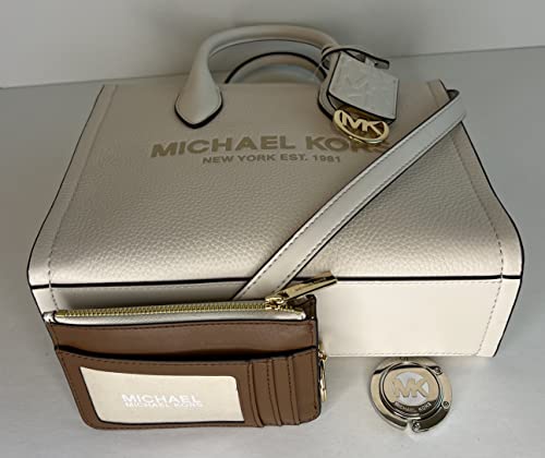 Michael Kors Mirella Small Shopper Top Zip Bag bundled SM TZ Coinpouch Purse Hook (LT Cream Multi/Vanilla PVC)