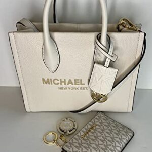 Michael Kors Mirella Small Shopper Top Zip Bag bundled SM TZ Coinpouch Purse Hook (LT Cream Multi/Vanilla PVC)