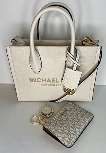 Michael Kors Mirella Small Shopper Top Zip Bag bundled SM TZ Coinpouch Purse Hook (LT Cream Multi/Vanilla PVC)