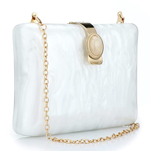 Clutch Purse for Women - Smoky Pattern Acrylic Handbag - Unique Elegant Crossbody Bag (White)