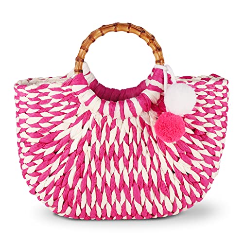 GOGREENWOVEN Straw Bag - Straw Purse for Women - Summer Woven Beach Tote Bag - Handmade Bamboo Handle Handbag