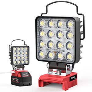 upgraded led work light for milwaukee ,ecarke square 48w 4″ cordless led flood work lights, m18 18v battery lithium light with low voltage protection & usb&type-c charging port