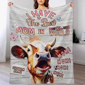 NICEFORNICE Custom Gifts for Mom Blanket Gifts, 40"x30" Cozy Flannel Throw Blankets, Personalized Gift for Women Mama New Mom Mother Day Birthday Anniversary Couch Bed Sofa