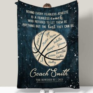 Rimmer Personalized Thank You Basketball Coach Blanket, Team Gifts for Basketball Player, Anniversary Present for Basketball Coach, Great Gifts for Sports Fans on Christmas Birthday Fathers Day