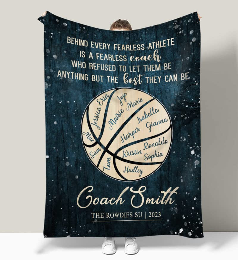 Rimmer Personalized Thank You Basketball Coach Blanket, Team Gifts for Basketball Player, Anniversary Present for Basketball Coach, Great Gifts for Sports Fans on Christmas Birthday Fathers Day