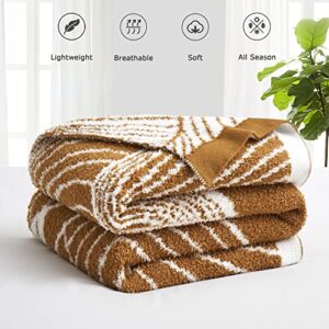 Oli Anderson Sector Knit Throw Blanket for Couch, Lightweight Cozy Blanket and Throws with Plush Reversible Microfiber, Fluffy Blanket for Travel, Bed, Sofa, 60"x80", Caramel