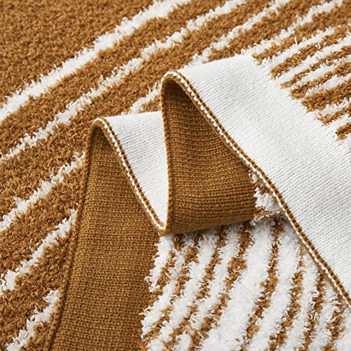 Oli Anderson Sector Knit Throw Blanket for Couch, Lightweight Cozy Blanket and Throws with Plush Reversible Microfiber, Fluffy Blanket for Travel, Bed, Sofa, 60"x80", Caramel