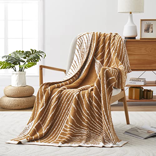 Oli Anderson Sector Knit Throw Blanket for Couch, Lightweight Cozy Blanket and Throws with Plush Reversible Microfiber, Fluffy Blanket for Travel, Bed, Sofa, 60"x80", Caramel