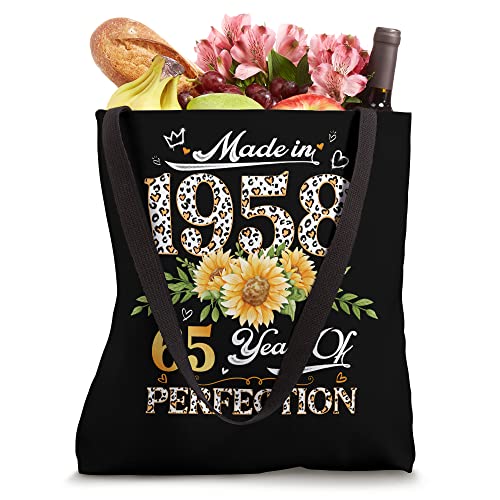 Womens 65 Year Old Leopard Made In 1958 Floral 65th Birthday Tote Bag