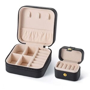 travel jewelry case set, small jewelry boxes, travel jewelry box for girls gift, portable jewelry organizer for necklaces, earrings, rings(2 in 1,black)