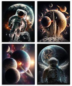 nilem design outer space wall art planet posters set of 4 unframed (8”x10”) space posters for boys room decor astronaut poster space themed wall art kids space room decor galaxy poster