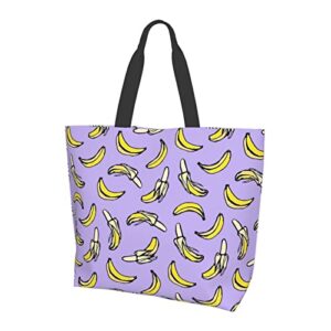 bananas on purple tote bag for women,womens tote bags,waterproof tote purse for teacher,gym,work,school with interior pocket