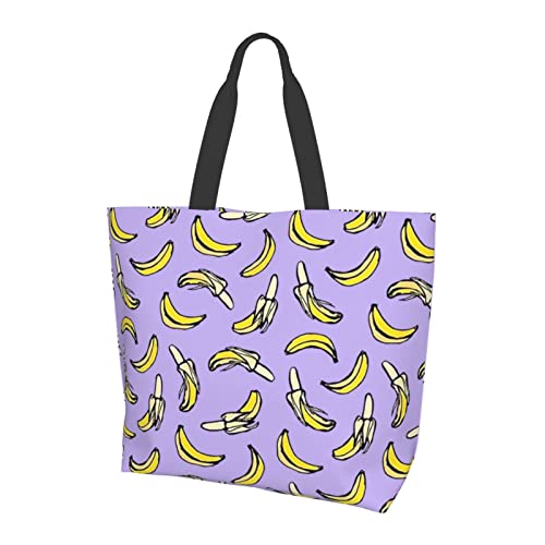 Bananas On Purple Tote Bag For Women,Womens Tote Bags,Waterproof Tote Purse for Teacher,Gym,Work,School with interior Pocket